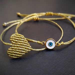 ΣΕΤ ΧΡΥΣΟ ΒΡΑΧΙΟΛΙ ΜΕ ΜΑΥΡΗ ΜΑΚΡΑΜΕ ΚΑΡΔΙΑ ΚΑΙ ΜΑΤΙ - Julias Collection