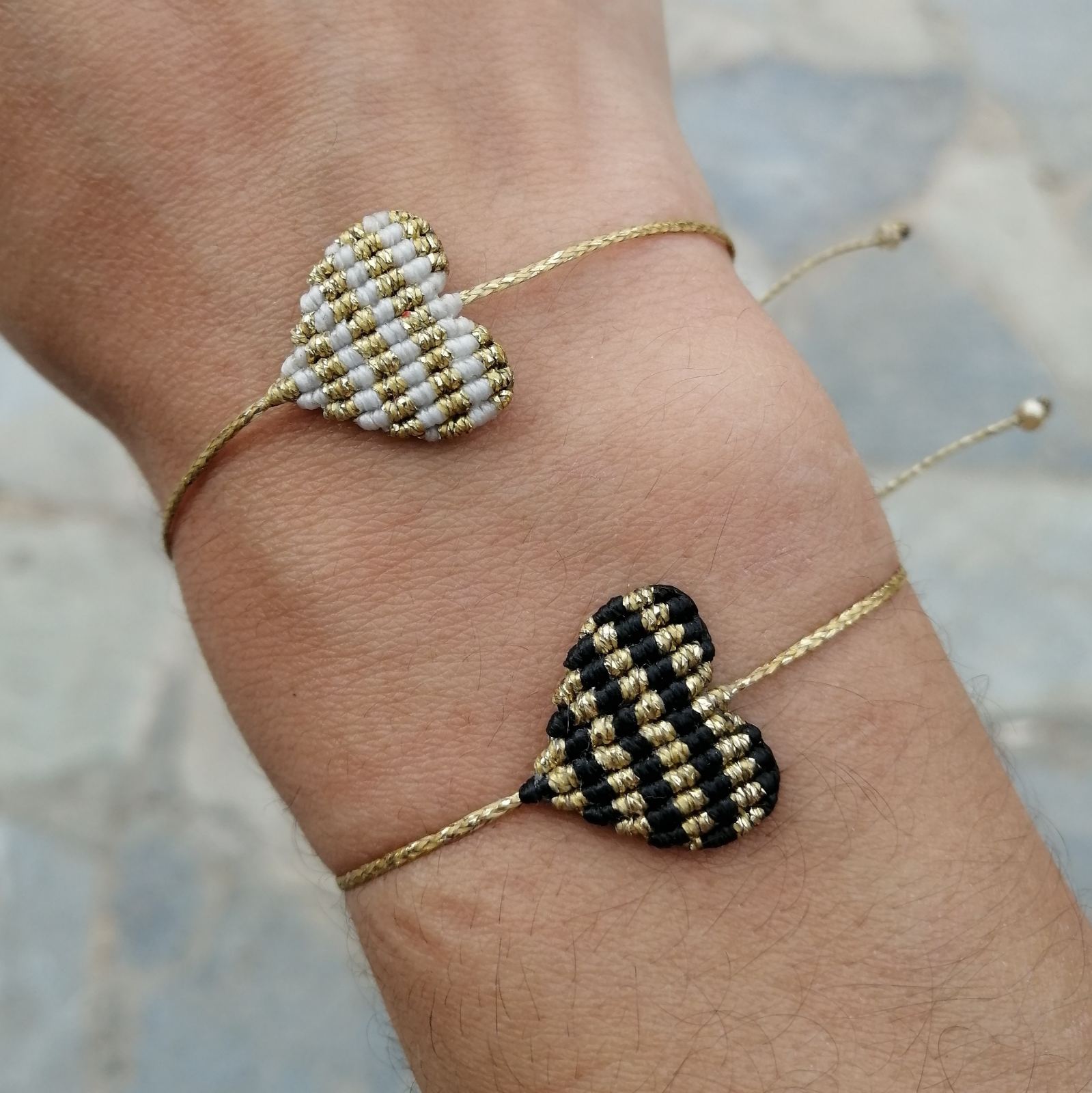 ΔΙΧΡΩΜΗ ΜΑΚΡΑΜΕ ΚΑΡΔΙΑ ΣΕ ΧΡΥΣΟ ΚΑΙ ΛΕΥΚΟ ΧΡΩΜΑ - Julias Collection